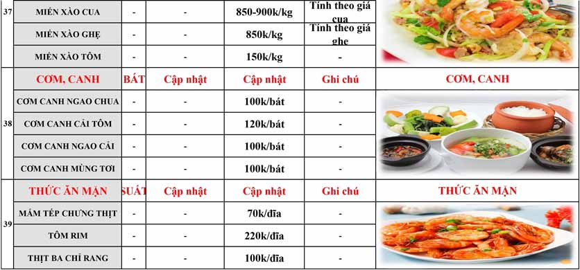 Hải Sản Xóm Vắng Trích Sài | Menu và bảng giá | PasGo